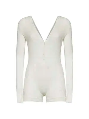 MUGLER Off-white Ribbed Cotton Bodyshort