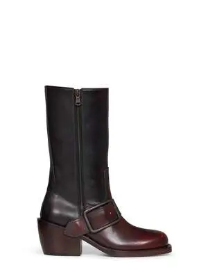 Dries Van Noten Tan Brushed Leather Buckled Mid-calf Boots - Multicolor
