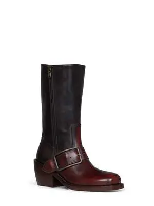 Dries Van Noten Tan Brushed Leather Buckled Mid-calf Boots
