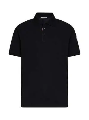 Moncler Black Cotton Piqué Polo Shirt With Logo - Multicolor