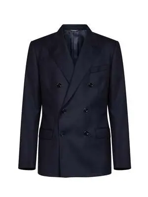 Dolce & Gabbana Blue Stretch Wool Martini Light Double-breasted Jacket - Multicolor