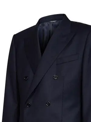Dolce & Gabbana Blue Stretch Wool Martini Light Double-breasted Jacket - Multicolor