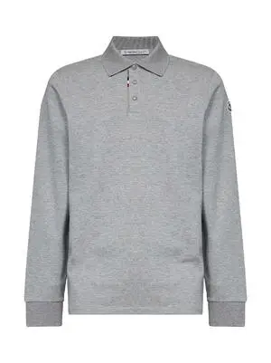 Moncler Charcoal Grey Cotton Piqué Long-sleeved Polo Shirt With Logo - Multicolor