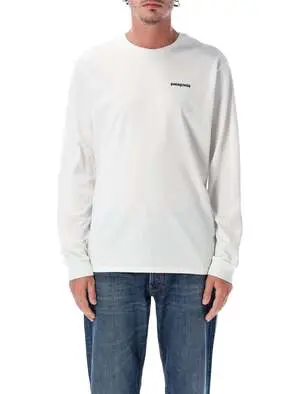 Patagonia Long-sleeve T-shirt With Large P-6 Logo Print, Recycled Fabric Crewneck - Bianco