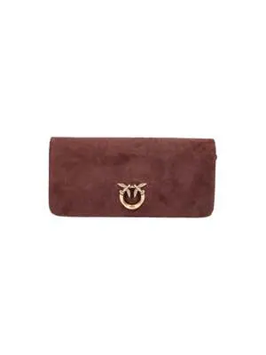 Pinko Suede Clutch Bag With Butterfly-detail Ring Closure - Brown