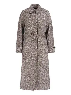 LARDINI Herringbone Wool Belted Long Coat