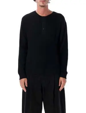 Studio Nicholson Long Sleeve Button Placket Sweater - Nero