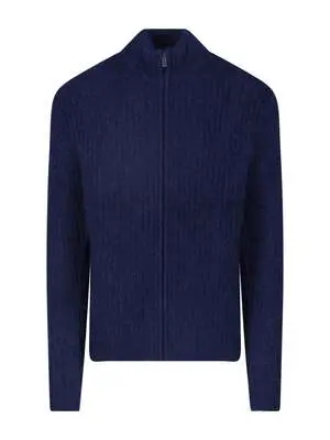Aspesi Zip-front Mock Neck Sweater - Blue