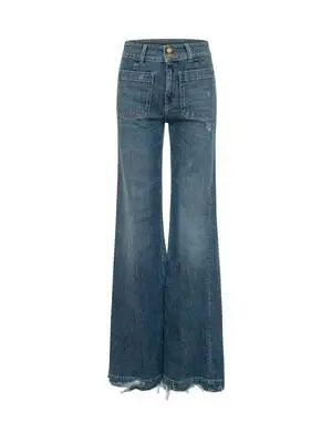 THE SEAFARER Wide-leg Frayed Denim Pants