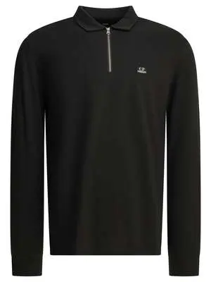 C.P. COMPANY C. P. Company Stretch Piquet Long Sleeve Zip Polo - Black