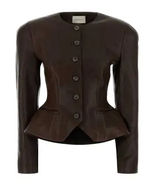 Magda Butrym Long Sleeve Leather Jacket - Brown