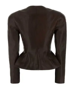 Magda Butrym Long Sleeve Leather Jacket - Brown