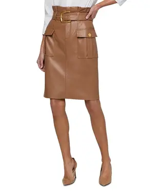 L'Agence Kaelis Faux Leather Paperbag Pencil Skirt - Soft Cognac