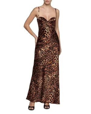 L'Agence Sayla Bias Cut Leopard Print Silk Maxi Dress - Tan Multi