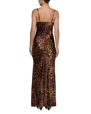 L'Agence Sayla Bias Cut Leopard Print Silk Maxi Dress - Tan Multi