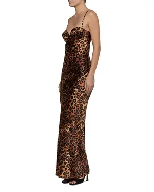 L'Agence Sayla Bias Cut Leopard Print Silk Maxi Dress - Tan Multi