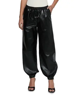 L'Agence Mariko Tk Leather Drawstring Joggers - Black