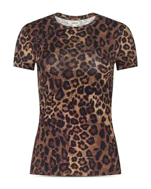 L'Agence Crewneck Short Sleeve Javan Leopard Tee
