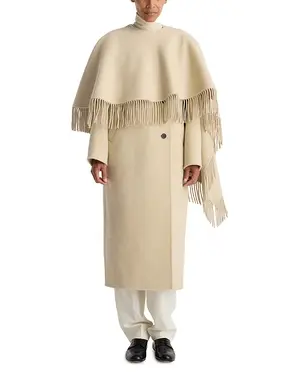 RÓHE Wool Double Faced Cape Overlay Fringe Coat