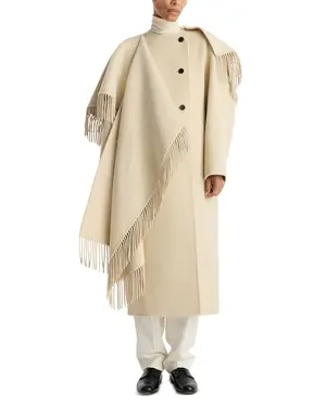 RÓHE Wool Double Faced Cape Overlay Fringe Coat