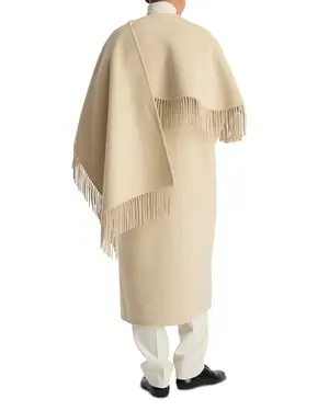 RÓHE Wool Double Faced Cape Overlay Fringe Coat