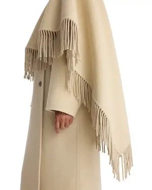 RÓHE Wool Double Faced Cape Overlay Fringe Coat