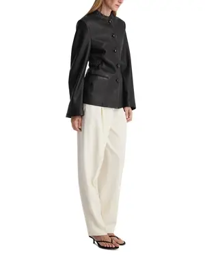RÓHE Leather Collarless Button Front Jacket
