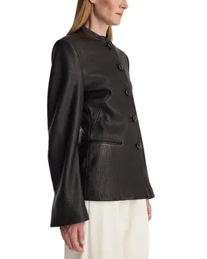 RÓHE Leather Collarless Button Front Jacket