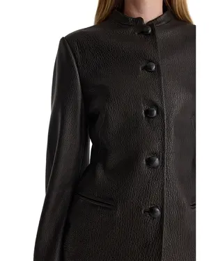 RÓHE Leather Collarless Button Front Jacket