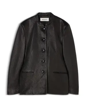 RÓHE Leather Collarless Button Front Jacket