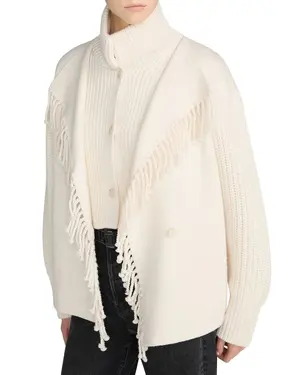FRAME The Cropped Wool Fringed Coat