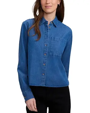 Foxcroft Jodie Cotton Button Front Denim Shirt - Medium Wash