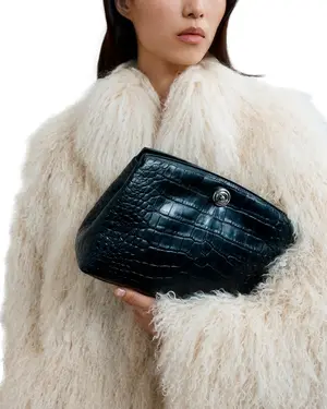 LIFFNER Croc Embossed Leather Pushlock Pouch