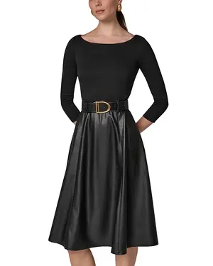 Donna Karan New York Boatneck Belted Fit & Flare Dress - Black
