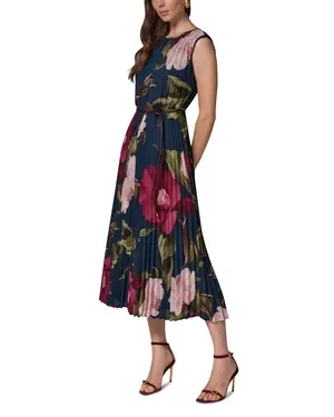 Donna Karan New York Printed Chiffon Pleated A Line Midi Dress