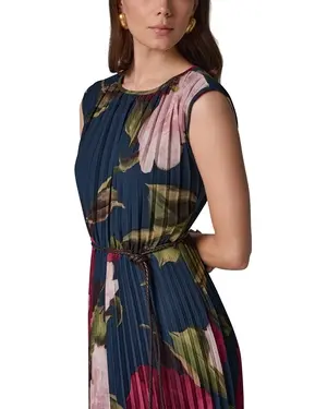 Donna Karan New York Printed Chiffon Pleated A Line Midi Dress
