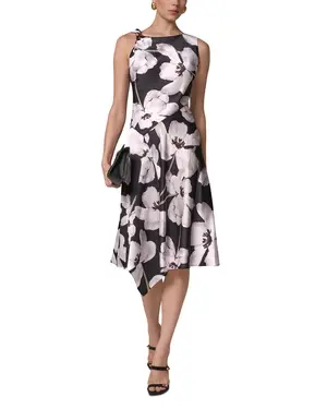 Donna Karan New York Floral Asymmetrical Hem A-line Dress