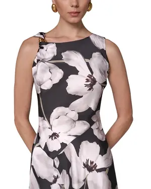 Donna Karan New York Floral Asymmetrical Hem A-line Dress