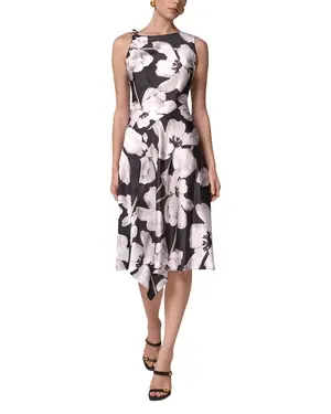Donna Karan New York Floral Asymmetrical Hem A-line Dress