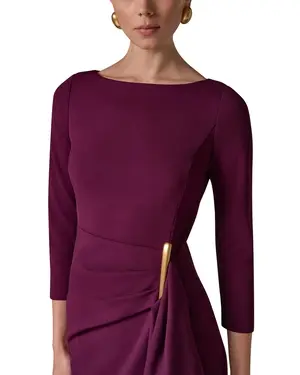 Donna Karan New York Cascade Ruffle Boat Neck Sheath Dress - Berry