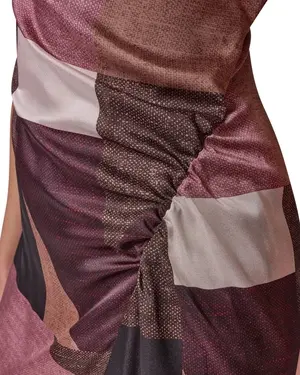 Donna Karan New York Printed Asymmetrical Off-the-shoulder Side Ruched Dress