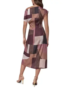 Donna Karan New York Printed Asymmetrical Off-the-shoulder Side Ruched Dress