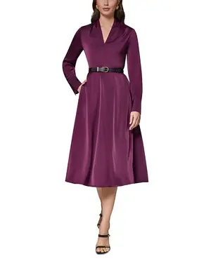 Donna Karan New York Satin Midi Dress With Belt - Berry