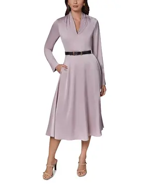 Donna Karan New York Satin Midi Dress With Belt - Shadow Pink