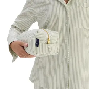 CHRISTY Ticking Stripe Twill Quilted Makeup Bag