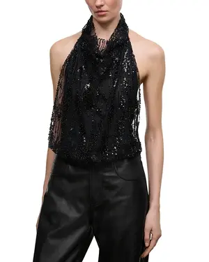 Staud Monay Embellished Halter Bodysuit
