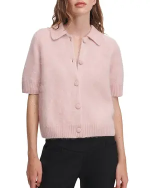 Rag & Bone Jada Brushed Cashmere Short Sleeve Cardigan - Pink