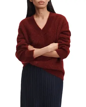 Rag & Bone Jada Brushed Cashmere V Neck Sweater - Pomegranate