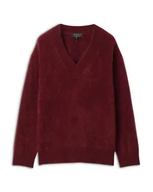 Rag & Bone Jada Brushed Cashmere V Neck Sweater - Pomegranate