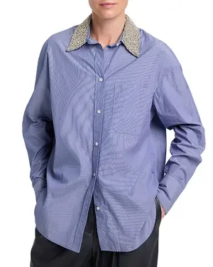 TWP Big Joe Embellished Collar Cotton Shirt - Midnight/white